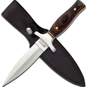 MTech USA – Fixed Blade Knife – Satin Finish Stainless Steel Blade, Brown Wood Handle with Stainless Steel Bolster, Includes Nylon Sheath - Hunting, Camping, Survival, Tactical – MT-20-03