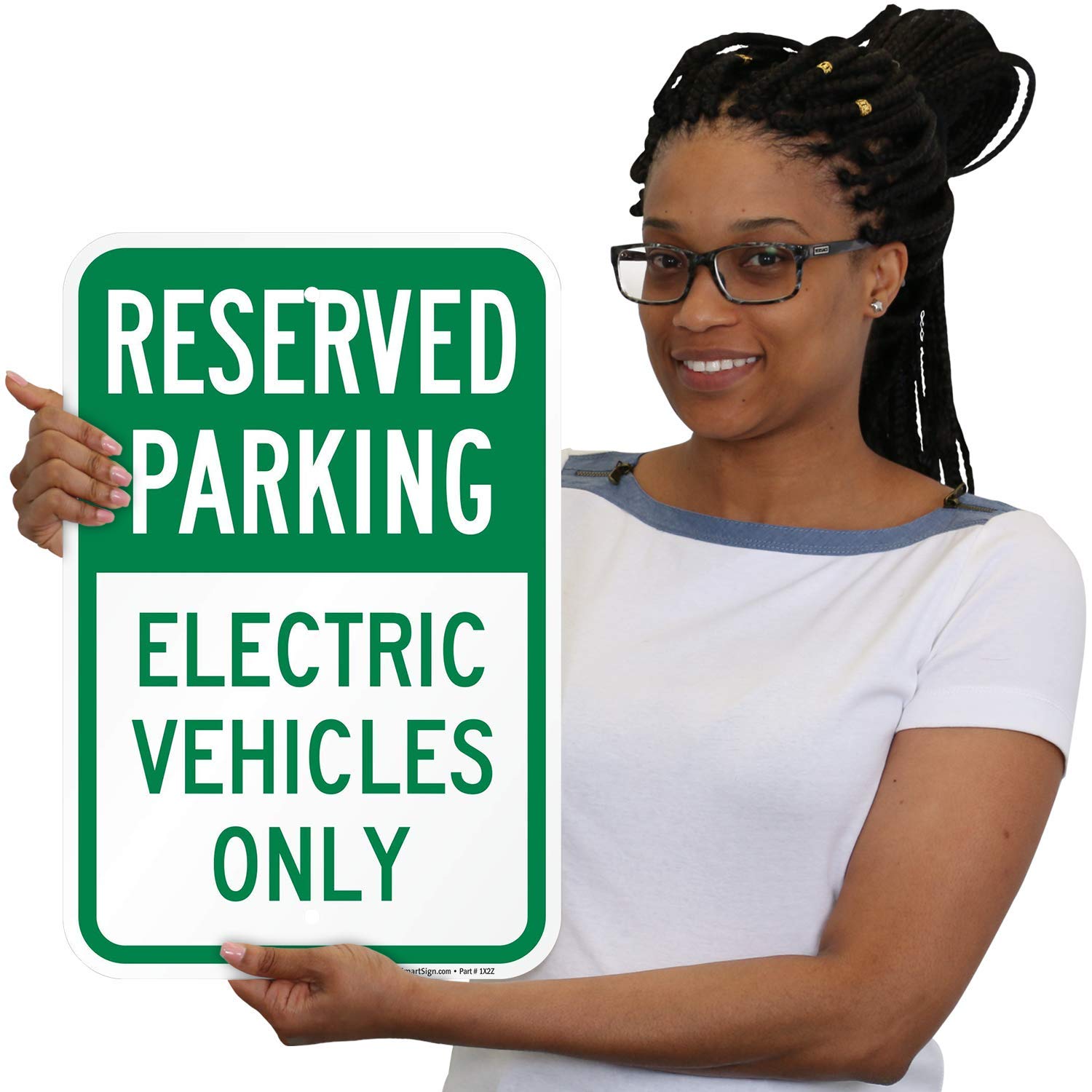 SmartSign 18 x 12 inch “Reserved Parking - Electric Vehicles Only” Metal Sign, 63 mil Aluminum, Green and White