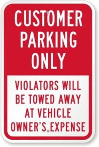 smartsign 18 x 12 inch “customer parking only - violators towed” metal sign, 63 mil aluminum, 3m laminated high-intensity grade reflective material, red and white