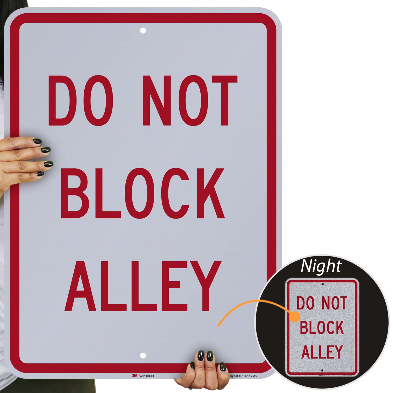 SmartSign 24 x 18 inch “Do Not Block Alley” Metal Sign, 80 mil Aluminum, 3M Laminated Engineer Grade Reflective Material, Red and White