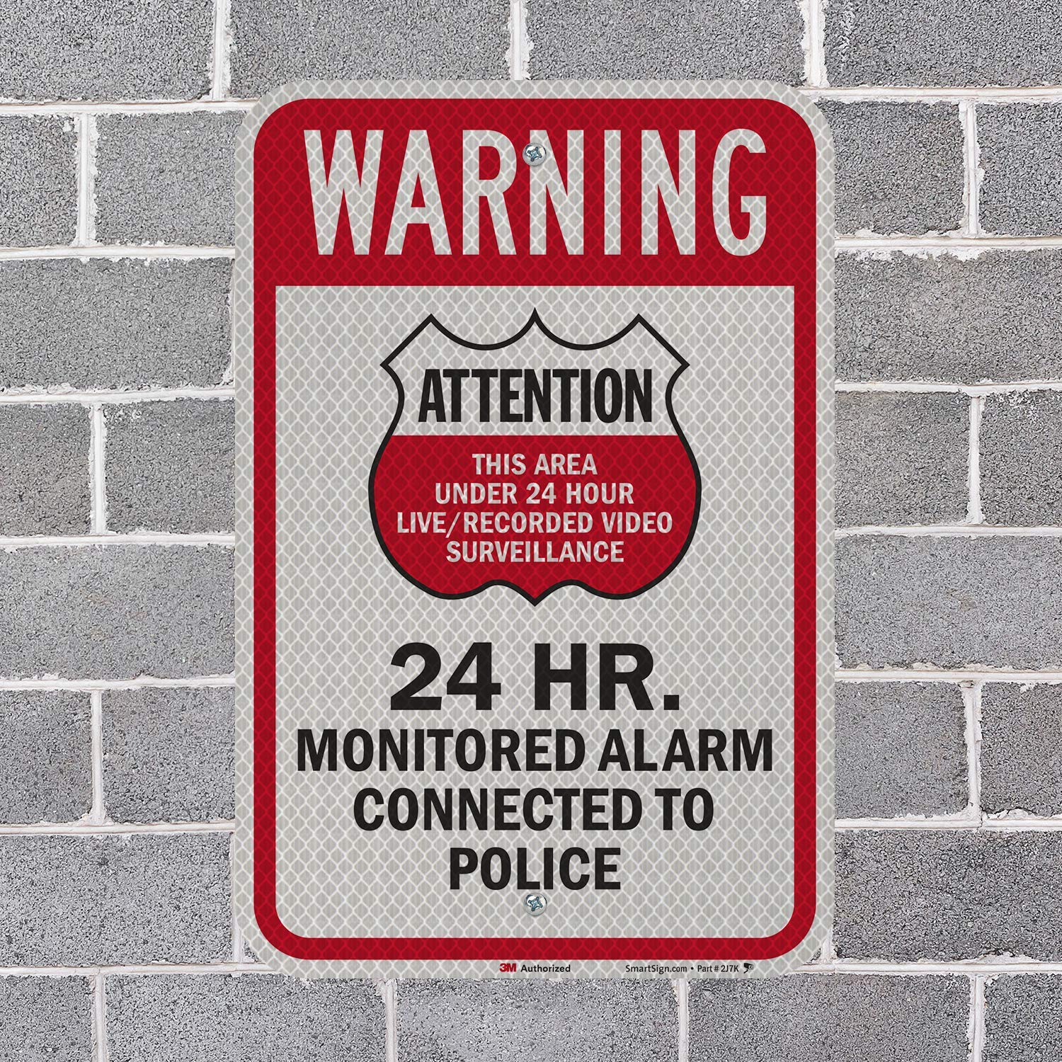 SmartSign - K-8369-HI-12x18 Attention - 24 Hr. Monitored Alarm Connected To Police Sign By | 12" x 18" 3M High Intensity Grade Reflective Aluminum 3M Hi Intensity Grade Reflective Aluminum