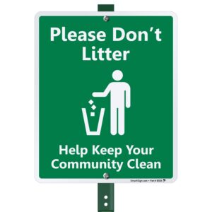 smartsign "please don't litter - help keep your community clean" lawnboss® sign | 10" x 12" aluminum sign with 3' stake