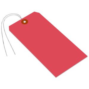 smartsign red blank tags with pre-attached wires - pack of 100, size-10, 13pt thick cardstock tag, 3.625" x 7.25" paper hang tags with reinforced fiber patch