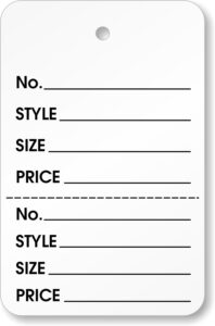 smartsign perforated garment tags | unstrung coupon pre-printed tag | clothing size style price | 1.25" x 1.875", pack of 1000