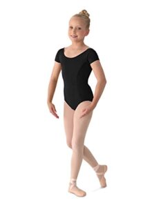 mirella girl's princess seam cap sleeve dance leotard black 12