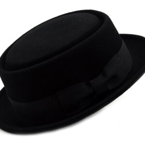 NYFASHION101 Mens Crushable Wool Felt Porkpie Hat w/Feather HE09 Bk-S/M Black