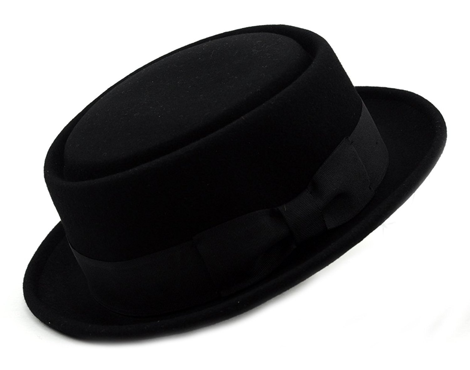 NYFASHION101 Mens Crushable Wool Felt Porkpie Hat w/Feather HE09 Bk-S/M Black