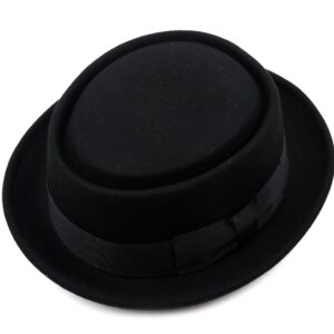 NYFASHION101 Mens Crushable Wool Felt Porkpie Hat w/Feather HE09 Bk-S/M Black