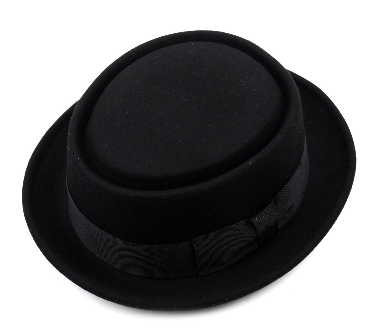 NYFASHION101 Mens Crushable Wool Felt Porkpie Hat w/Feather HE09 Bk-S/M Black