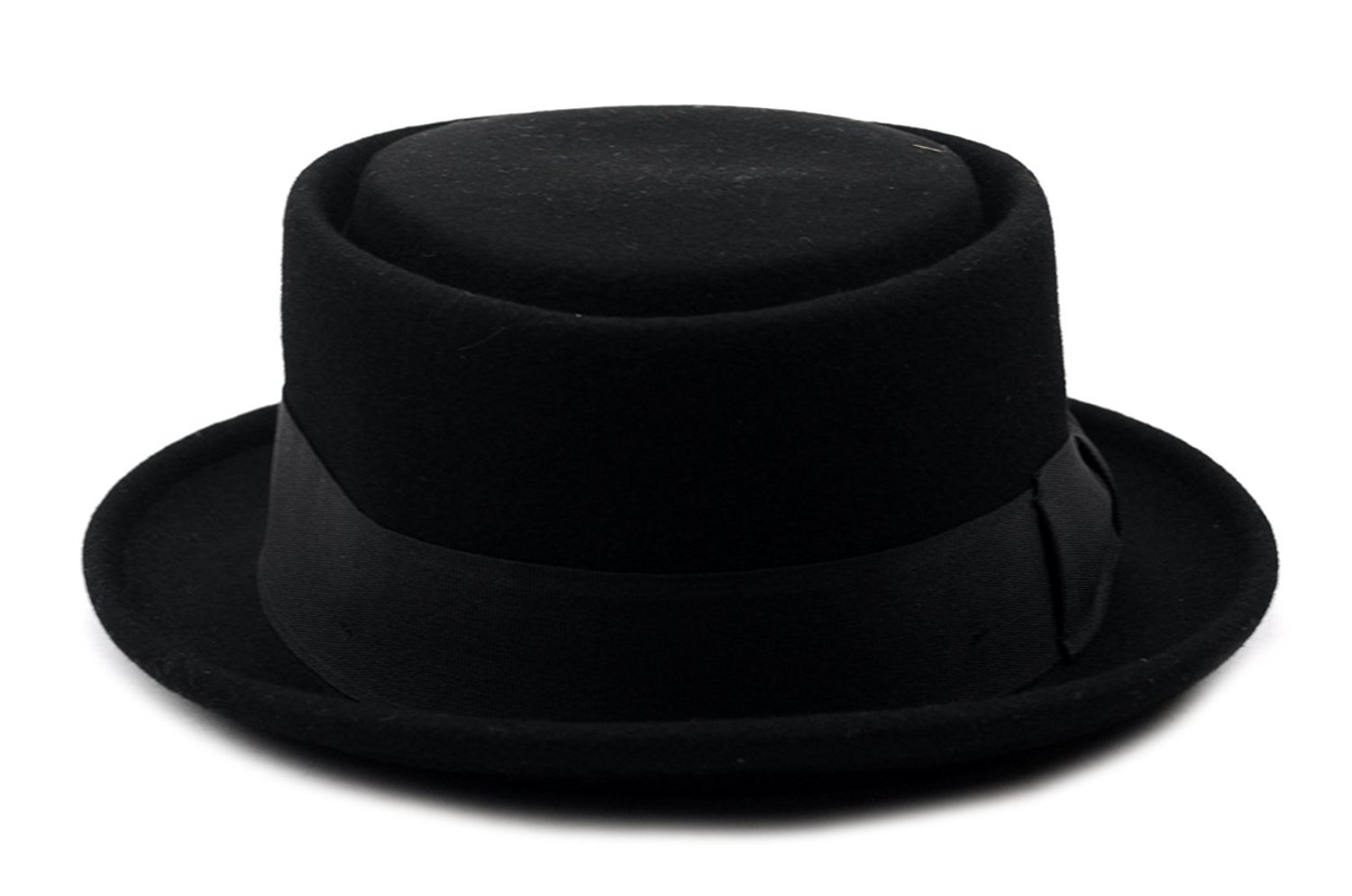 NYFASHION101 Mens Crushable Wool Felt Porkpie Hat w/Feather HE09 Bk-S/M Black