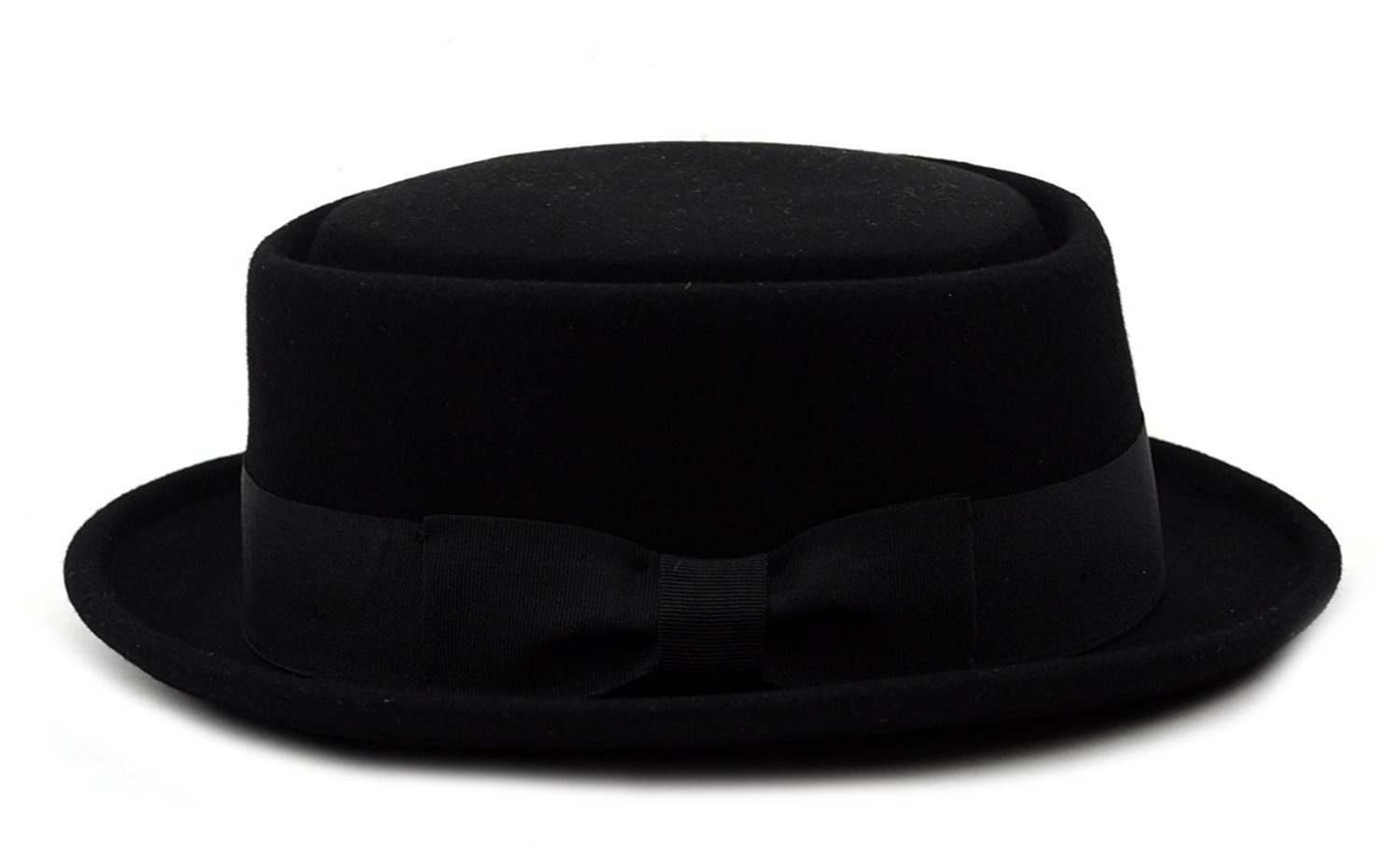 NYFASHION101 Mens Crushable Wool Felt Porkpie Hat w/Feather HE09 Bk-S/M Black