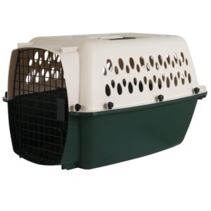 petmate ruffmaxx travel carrier outdoor dog kennel, 360-degree ventilation, 26", almond & green, made in usa