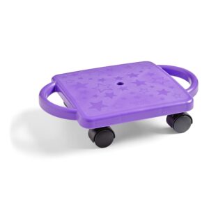 hand2mind purple indoor scooter board with handles, floor scooter, sit down scooter, gym activities for kids, indoor recess games, sport scooters, physical education equipment, gross motor toys