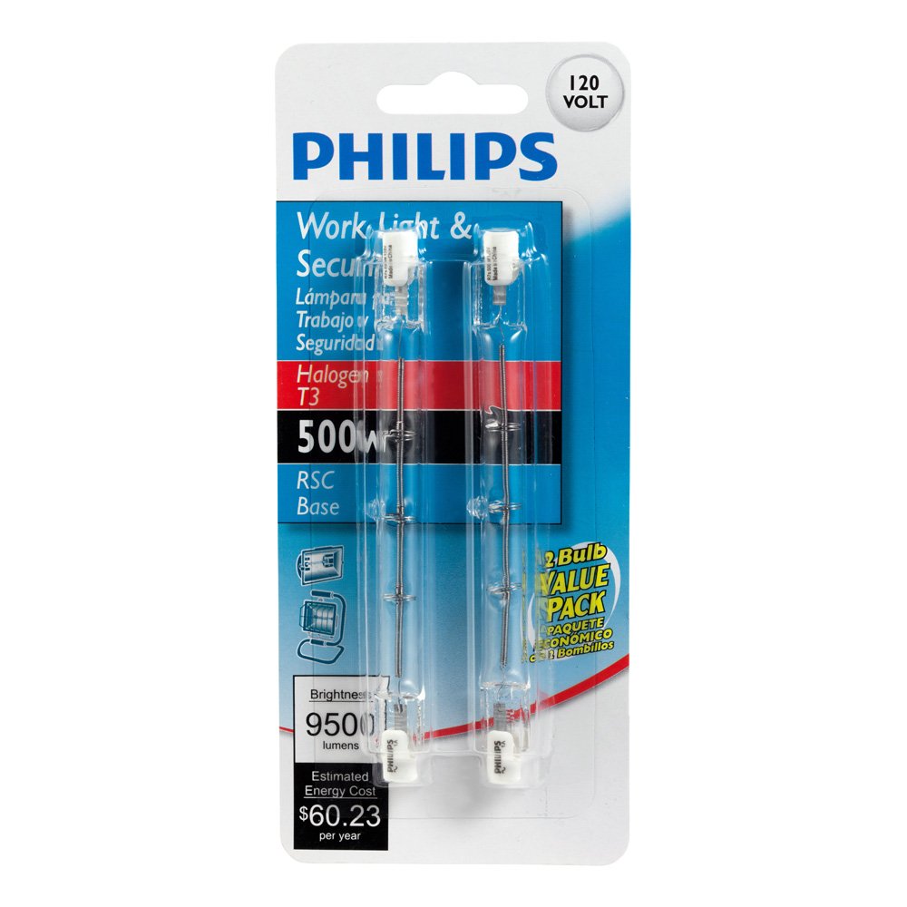 Philips 415729 500-Watt 4.7-Inch T3 RSC 120-Volt Light Bulb with Double Ended Base, 2-Pack