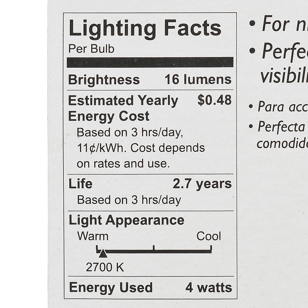 Philips LED 415422 Incandescent 16 Lumen 4 Watt 2700K Soft White C7 Night Light w/Candelabra Base (4 Pack)