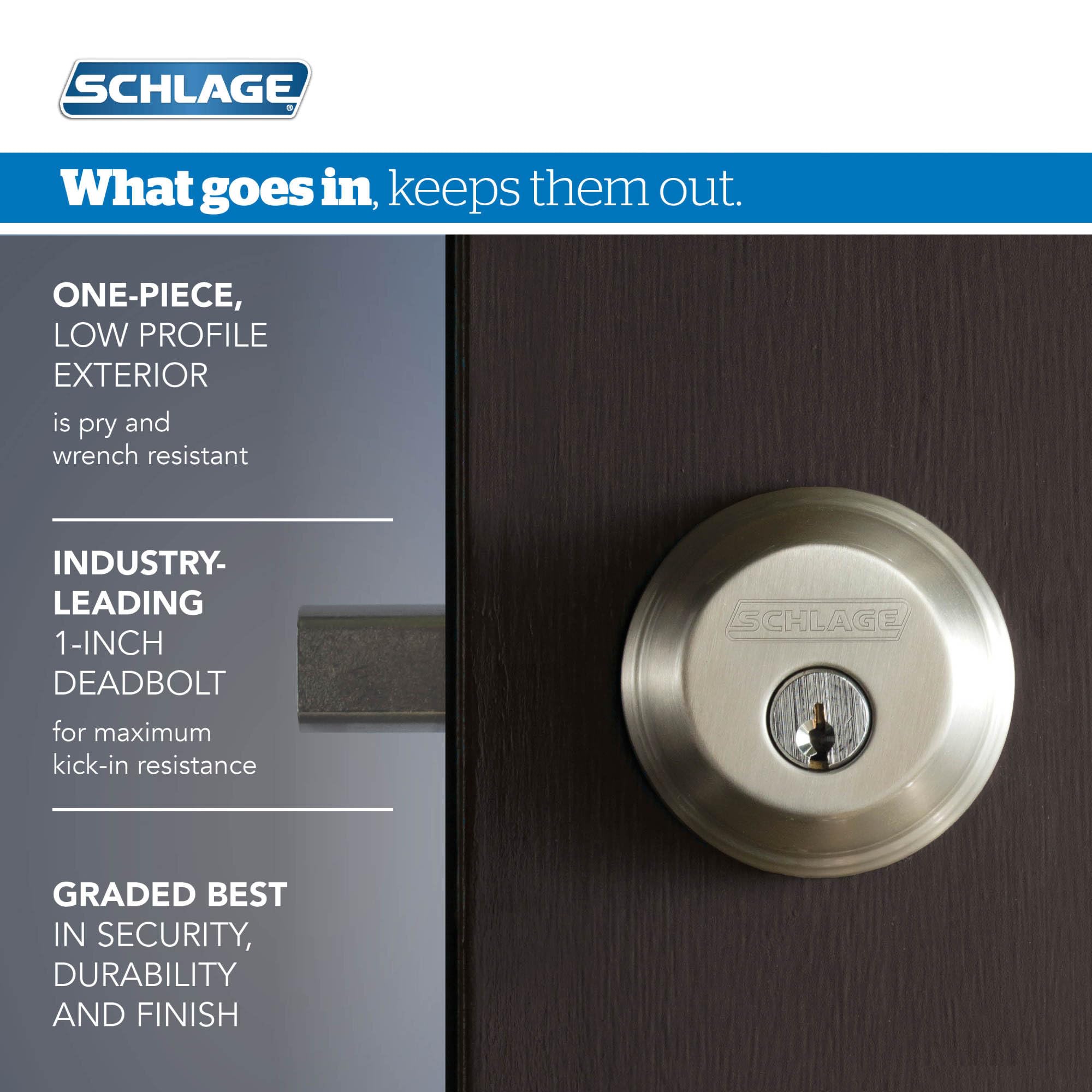 Schlage FB50VACC505605 Deadbolt Lever 1 Side, Highest Residential, Keyed Entry Lock, Security Set_Accent, Bright Brass Finish