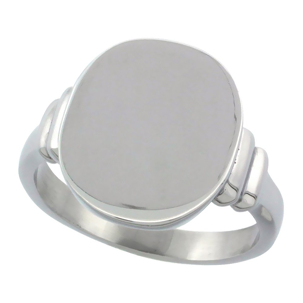 Surgical Stainless Steel Medium Signet Ring Solid Back Flawless Finish 3/8 inch, size 10