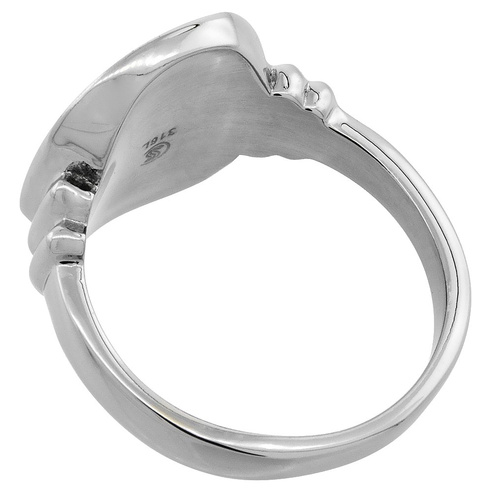 Surgical Stainless Steel Medium Signet Ring Solid Back Flawless Finish 3/8 inch, size 10