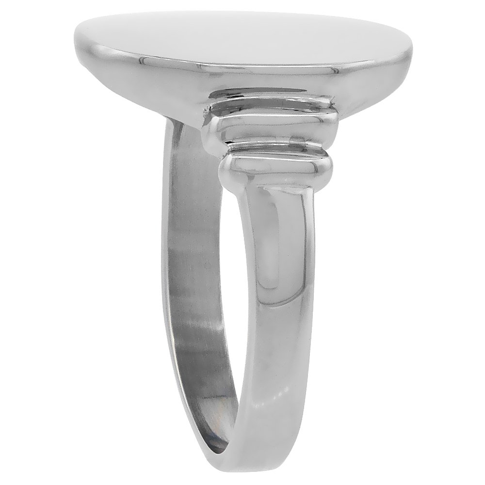 Surgical Stainless Steel Medium Signet Ring Solid Back Flawless Finish 3/8 inch, size 10