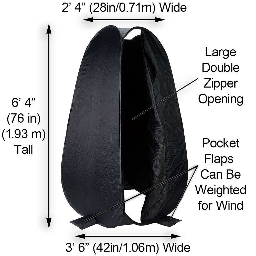 Fotodiox Collapsible Portable Indoor/Outdoor Changing Room - Black, 6'4" Tall, 3'6"x3'6" Base, Pop-up Dressing Tent