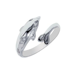 ritastephens sterling silver dolphin cubic zirconia crossover adjustable ring or toe ring