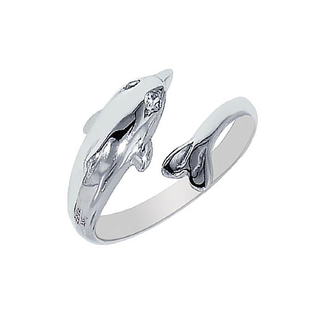 Ritastephens Sterling Silver Dolphin Cubic Zirconia Crossover Adjustable Ring or Toe Ring