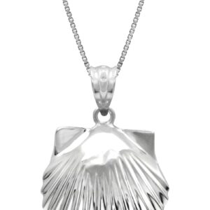 Honolulu Jewelry Company Sterling Silver High Polished Seashell Necklace Pendant with 18" Box Chain