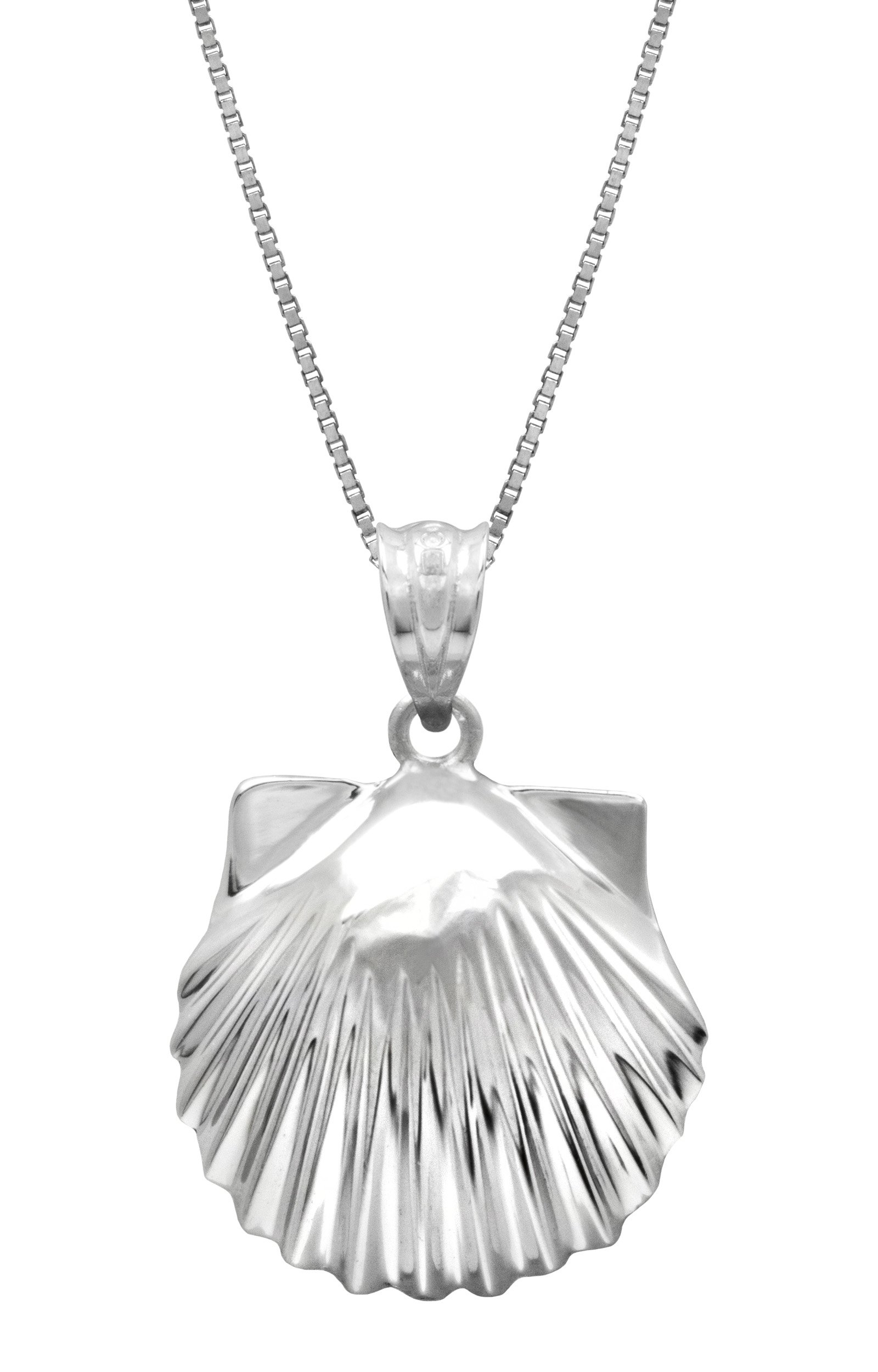 Honolulu Jewelry Company Sterling Silver High Polished Seashell Necklace Pendant with 18" Box Chain