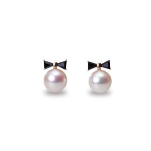 japanese 7.0mm akoya cultured pearl with onyx earrings for women with 18k pink gold | lovely design excellent gift | pearl earrings