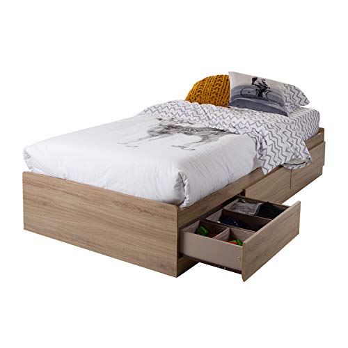 South Shore Fynn Mates Bed with 3 Drawers, Twin, Gray Oak