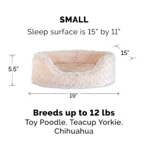 Furhaven Dog Bed for Small Dogs w/ Removable Washable Cover & Pillow Cushion Insert, For Dogs Up to 12 lbs - Ultra Plush Faux Fur Oval Lounger - Cream, Small