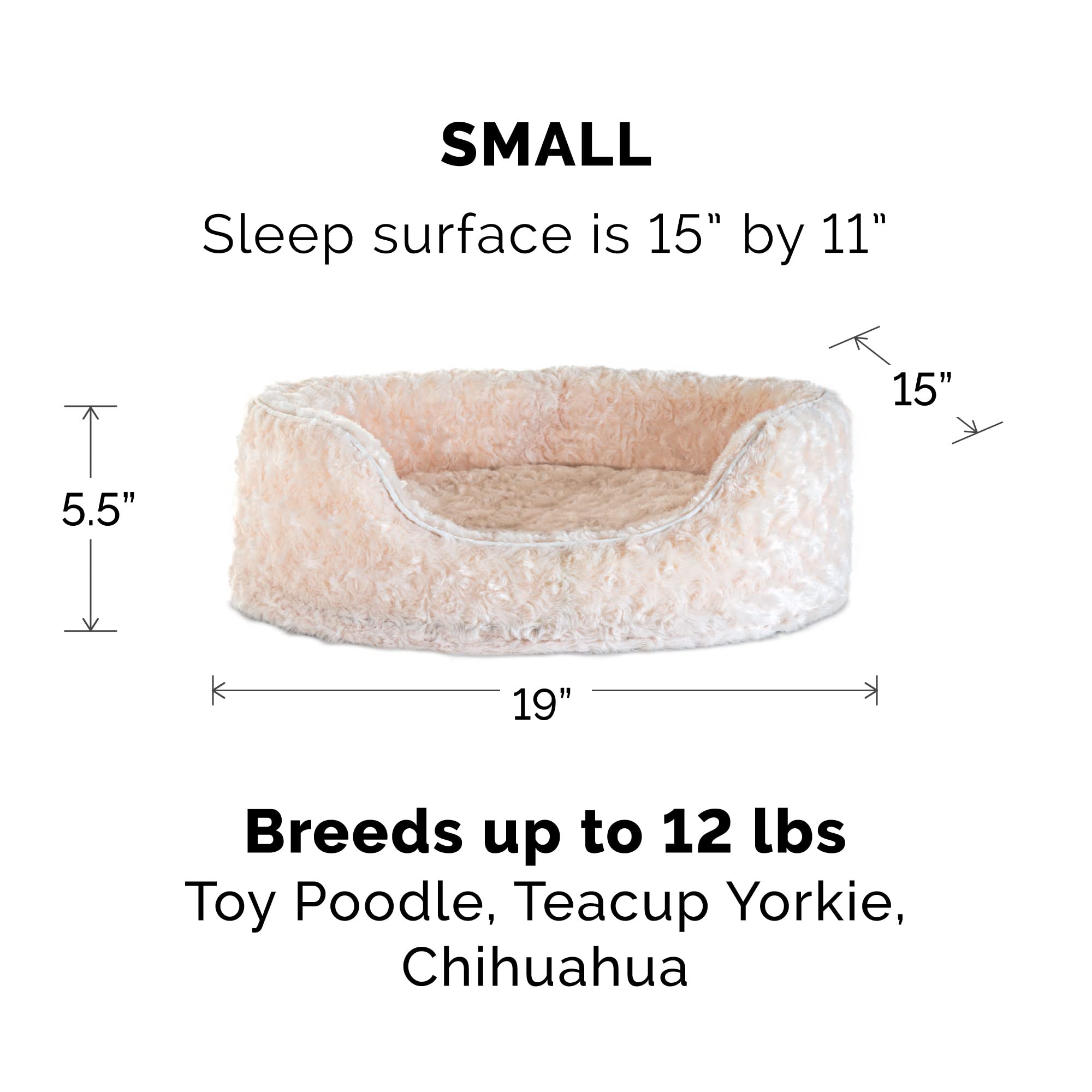 Furhaven Dog Bed for Small Dogs w/ Removable Washable Cover & Pillow Cushion Insert, For Dogs Up to 12 lbs - Ultra Plush Faux Fur Oval Lounger - Cream, Small