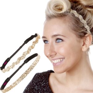 hipsy women's adjustable no slip bling glitter headband mixed pack (golden rod 2pk)