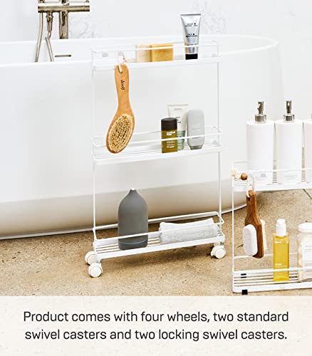 Yamazaki Home Rolling Kitchen Island Three Tier Metal Storage Cart - Portable Organizer Shelves Utility Cart Steel One Size White