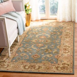 safavieh heritage collection area rug - 9' x 12', blue & beige, handmade traditional oriental wool, ideal for high traffic areas in living room, bedroom (hg811b)