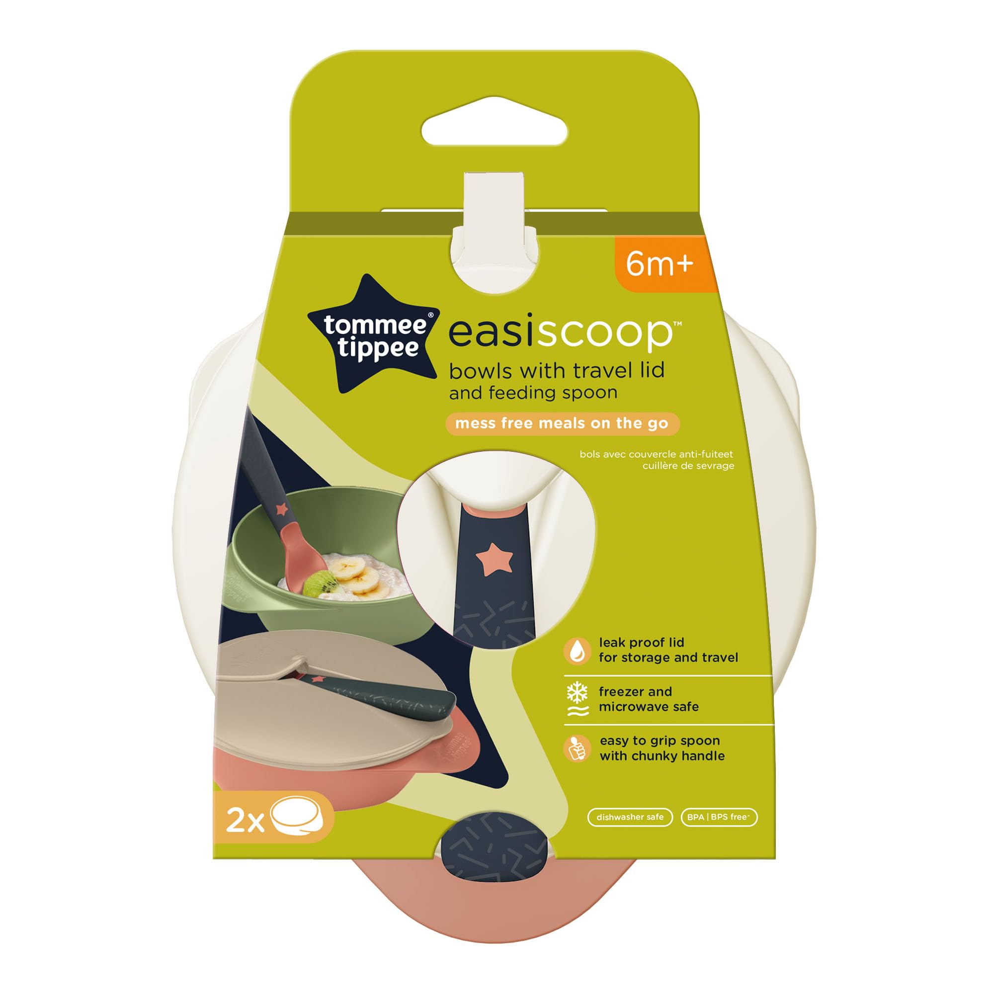 Tommee Tippee Easy Scoop Bowls with Lid/Spoon - Pack of 2 - Colour May Vary