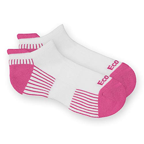 Ecosox Viscose from Bamboo Active Running & Sport Tab Socks for Men & Women | Super Soft. Keep Your Feet Dry & Blister-Free. Fights Fatigue (Medium - White with Pink)