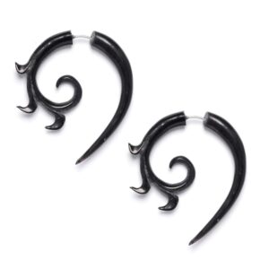 81stgeneration women's men's black horn fake taper stretcher spiral tribal earrings