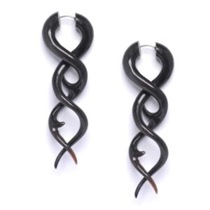 81stgeneration women's men's black horn fake taper stretcher spiral twist long tribal earrings