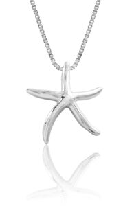 honolulu jewelry company sterling silver polished starfish ocean sea life necklace pendant with 18" box chain