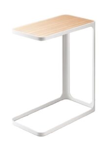 yamazaki home small metal and wood bedside compact side table for modern living room - narrow c shaped slim end table steel one size white