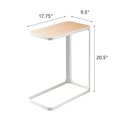 Yamazaki Home Small Metal and Wood Bedside Compact Side Table for Modern Living Room - Narrow C Shaped Slim End Table Steel One Size White