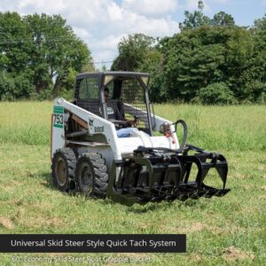 Titan Attachments 48in Economy Skid Steer Root Grapple Bucket Attachment, 3/8in Thick Steel Frame, Quick Tach Mounting System