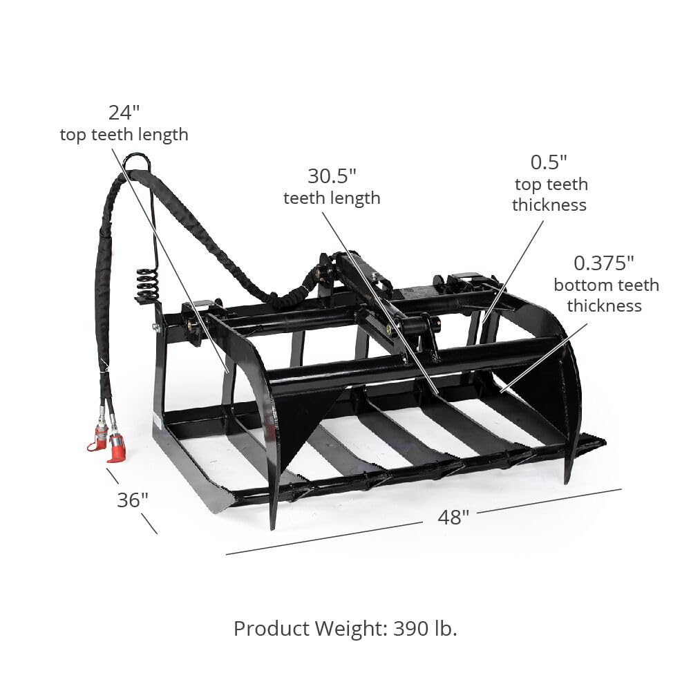 Titan Attachments 48in Economy Skid Steer Root Grapple Bucket Attachment, 3/8in Thick Steel Frame, Quick Tach Mounting System