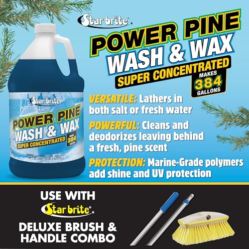 STAR BRITE Power Pine Wash & Wax - Concentrated Marine Grade Formula for Boats, Cars & More - Clean, Shine, UV Protect & Shed Stains in One Step - 128 OZ Gallon (094700)