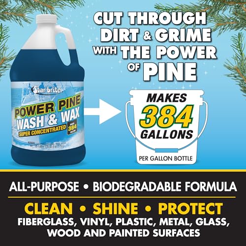 STAR BRITE Power Pine Wash & Wax - Concentrated Marine Grade Formula for Boats, Cars & More - Clean, Shine, UV Protect & Shed Stains in One Step - 128 OZ Gallon (094700)