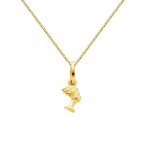 gm fine jewelry 14k yellow gold queen nefertiti charm pendant with 0.65mm box link chain necklace - 16"