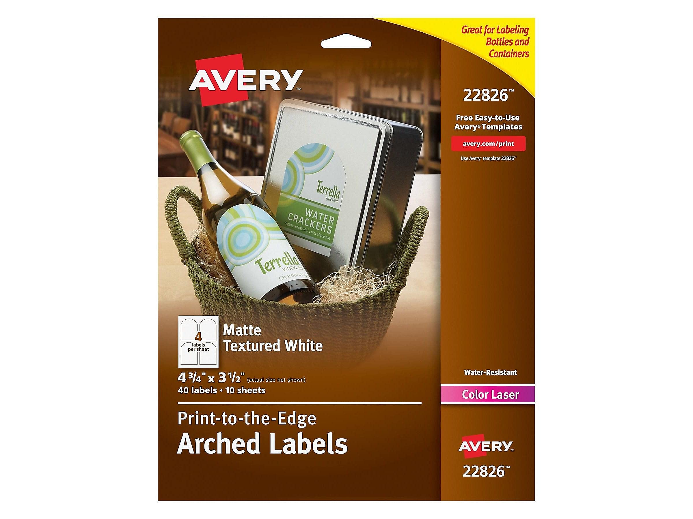 Avery Arched Wine Labels with Sure Feed for Laser Printers, 4.75" x 3.5", 40 White Labels (22826)