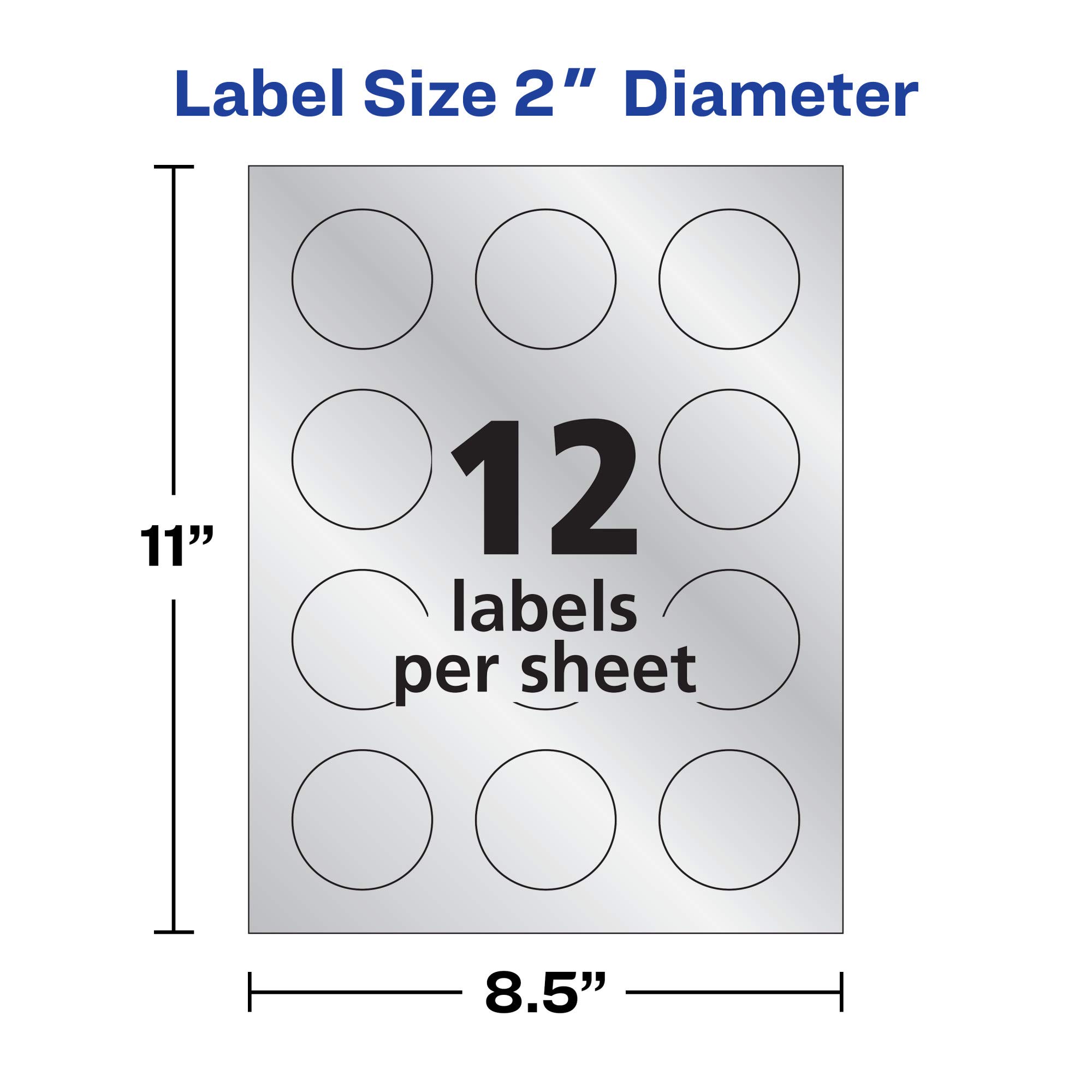 Avery Printable Embossed Foil Round Labels, 2" Diameter, Silver, 96 Customizable Labels (22824)