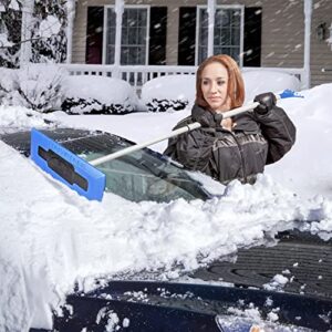 Snow Joe SJBLZD The Original 2-in-1 Telescoping Snow Broom + Ice Scraper w/18-Inch No-Scratch Foam Head, Closed Cell Foam for No Water Absorption, Blue